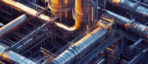 Industrial Facility With Intricate Piping And Cylindrical Structure