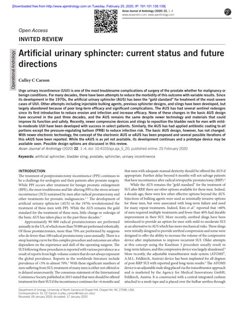 Pdf Artificial Urinary Sphincter Current Status And Future Directions