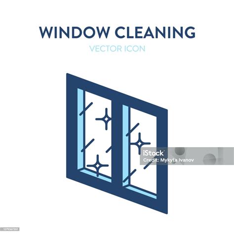 창 벡터 아이콘을 청소합니다 수정처럼 맑은 빛나는 창의 벡터 일러스트 윈도우 클리닝 서비스 투명 유리 금속 플라스틱 창틀 가사 집안일에 대한 스톡 벡터 아트 및 기타 이미지