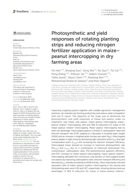 (PDF) Photosynthetic and yield responses of rotating planting strips and reducing nitrogen ...