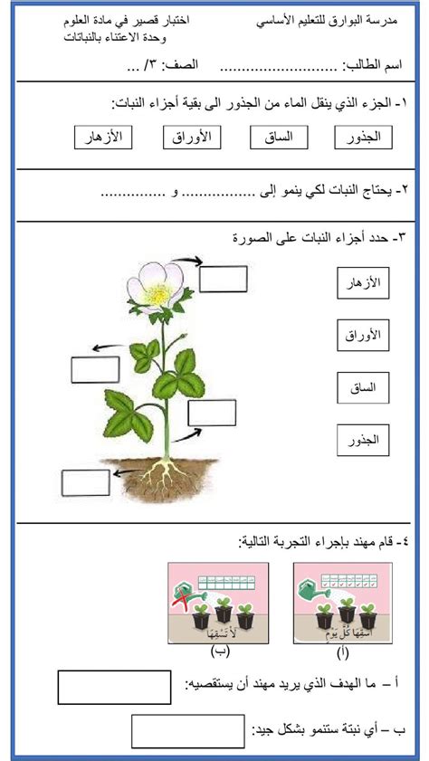 4587044 اختبار قصير في وحدة الاعتناء بالنباتات