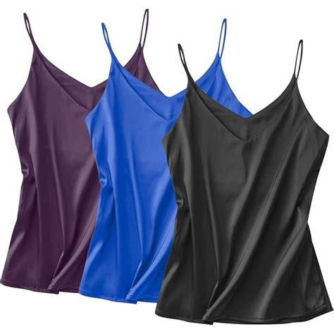 Basic 3 Pack Womens Silk Tank Top Ladies V Neck Camisole Silky Loose
