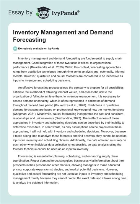 Inventory Management And Demand Forecasting 320 Words Essay Example