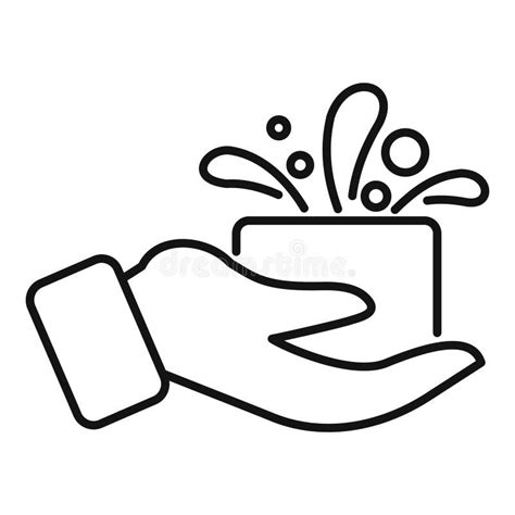 Hand Holding Splashing Water Glass Outline Icon Stock Vector
