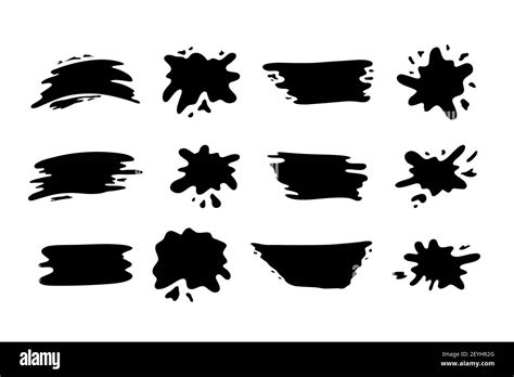 Hand Drawn Blob Elements Ink Paint Splash Stain Spot Splatter Different Shapes Isolated Cut Out