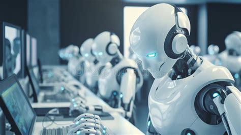 Blured Background Machine Ai Bot Working In The Office For Industrial Revolution And Automation