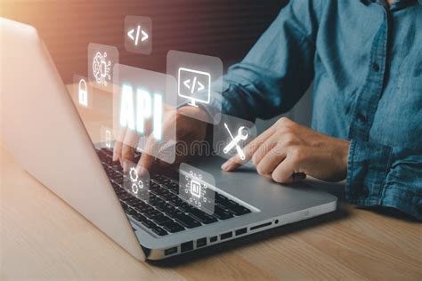 Api Application Programming Interface Woman Using Laptop Computer