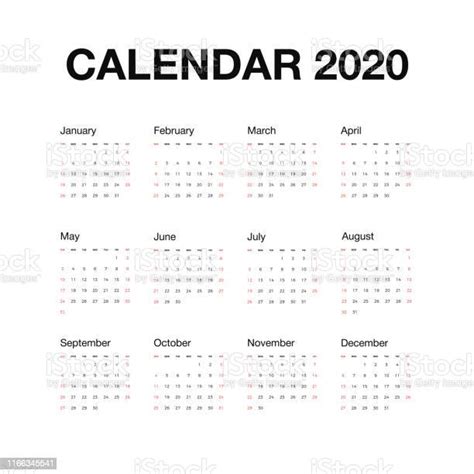 미니멀 한 책상 달력 2020 년 달력 디자인 의 영어 이름 의 달과 요일 흰색 배경에서 격리된 벡터 그림 2020년에 대한