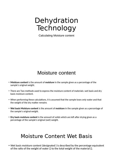 Calculating Moisture Contents Pdf Earth Sciences Applied And