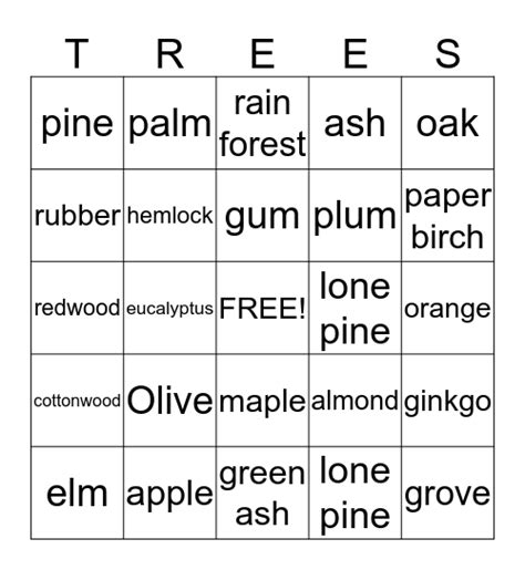 Tree Types Bingo Card