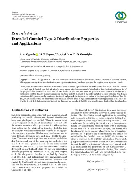Pdf Extended Gumbel Type 2 Distribution Properties And Applications