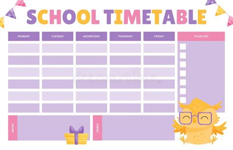 Funny Owl Empty School Timetable With Space Vector Template Stock Vector Illustration Of
