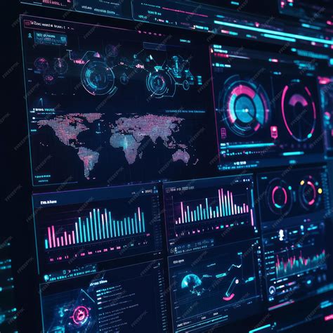 A Computer Screen Displaying A Futuristic User Interface With A World Map Charts And Graphs