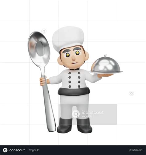 Male Chef Holding Cloche And Spoon 3d Illustration Free Download