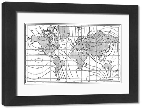 Antique Map Of Lines Of Equal Magnetic Declination 1885