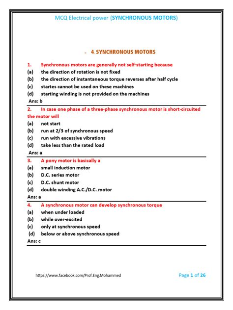 Mcq Electrical Sync Motor Pdf