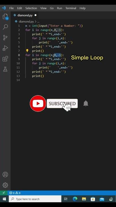 Diamond Pattern In Python 9100th Python Coding Challenge Viral Shorts Programmingtips