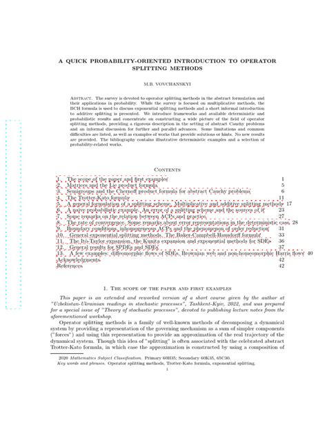 A Quick Probability Oriented Introduction To Operator Splitting Methods