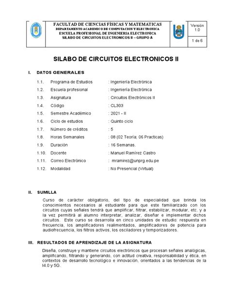 silabo de circuitos electronicos ii grupo a descargar gratis pdf
