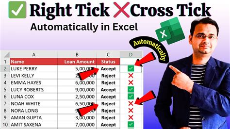 Right Tick Cross Tick For Accept Or Reject Automatic With Condition Formatting In Excel Youtube