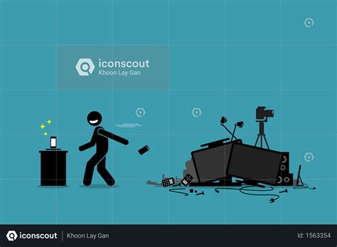 Best Premium Vector Artwork Depicts A Man Throwing Away Old Phone And Other Outdated Devices To