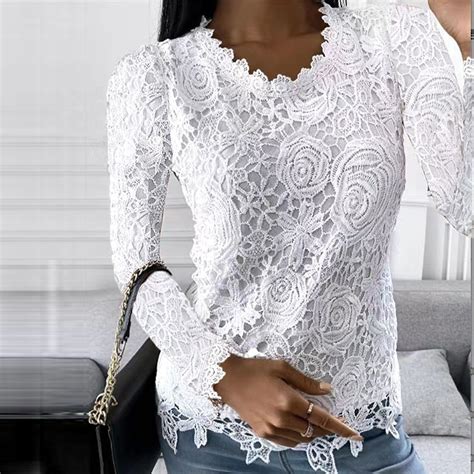 Cuoff Womens Fashion Blouses Shirts Winter Autumn New Long Sleeve Lace