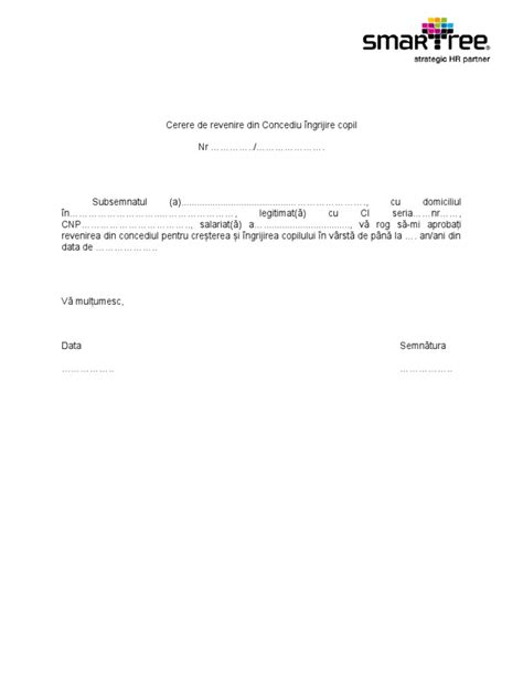 Model Cerere Revenire Din Concediu Crestere Copil Pdf