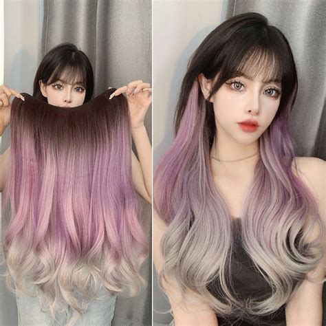 假髮女 長髮自然漸變假髮片女 挑染一片式假髮片 無痕彩色掛耳染紫灰色發片 掛耳染假髮片 漸變色假髮片 蝦皮購物