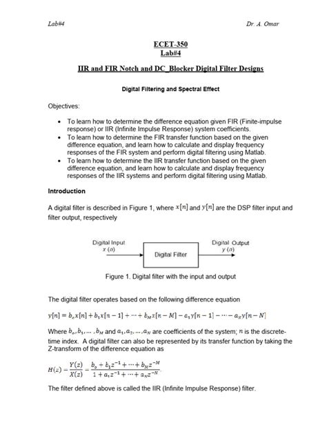 ecet 350 lab 4 fir iir notch dc blocker design download free pdf