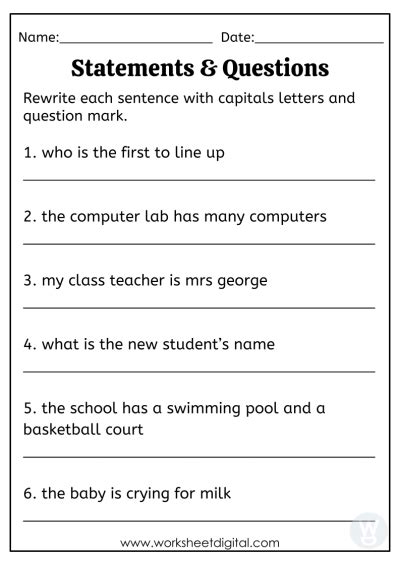 Statements And Questions Worksheet Digital 1 Teacher Made Resources