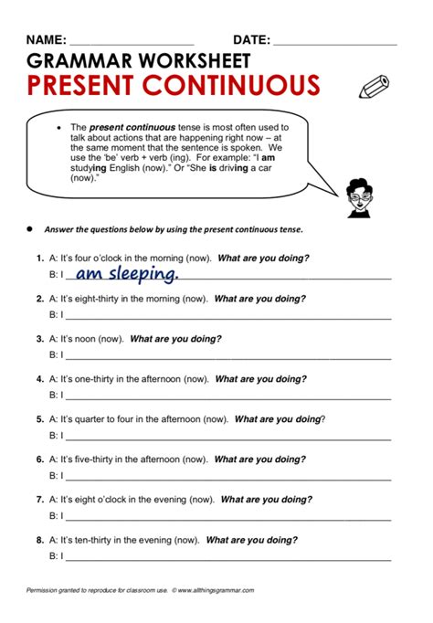 Present Continuous Free Grammar Lesson