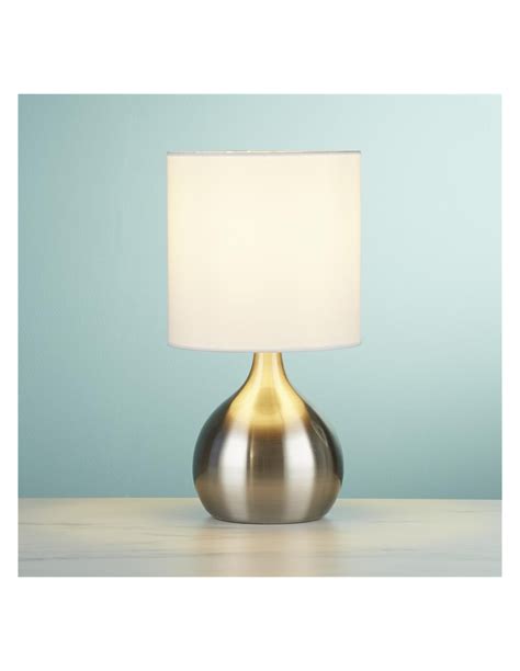 Searchlight Touch Table Lamp Base And White Drum Shade Satin Silver