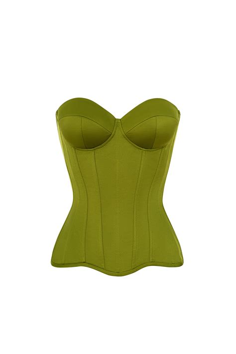 Olive Satin Corset With Cups Statnaia