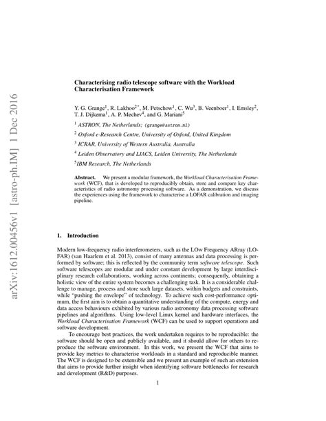 PDF Characterising Radio Telescope Software With The Workload
