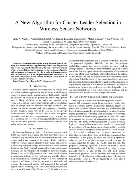 Pdf A New Algorithm For Cluster Leader Selection In Wireless Sensor
