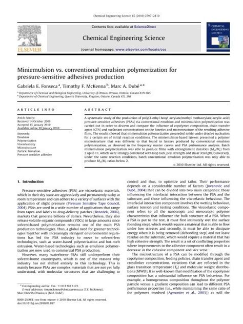 Miniemulsion Vs Conventional Emulsion Polymerization For Pressure