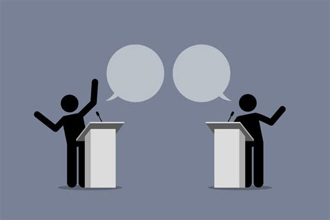 Two Speaker Debate And Argue On A Podium Vector Illustration Depicts