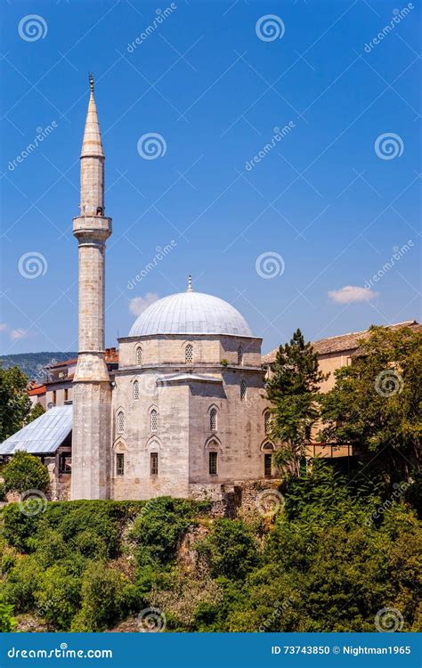 Mosque And Minaret In Mostar Editorial Image Image Of Religion Blue