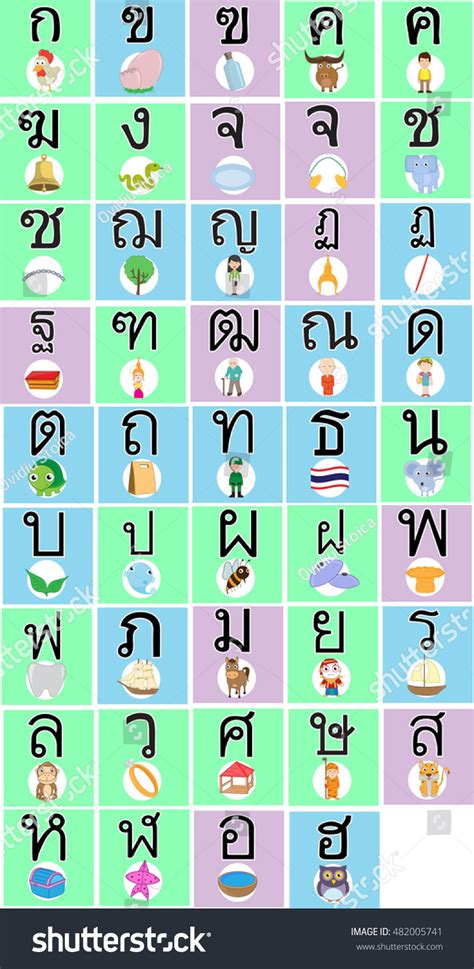 Thai Alphabet Cartoon Vector Items Every Stock Vector Royalty Free