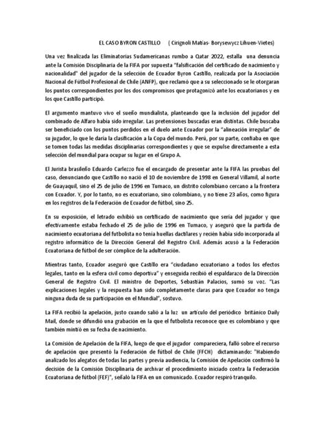 Caso Byron Castillo Pdf Ecuador Asociación De Futbol