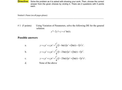 Solved Directive Solve The Problem As It Is Asked With Chegg