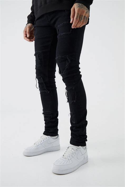 Tall Skinny Stacked Distressed Ripped Jeans Boohoo Uk