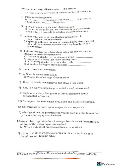 Nesa S3 Biology And Health Sciences National Examination Past Papers