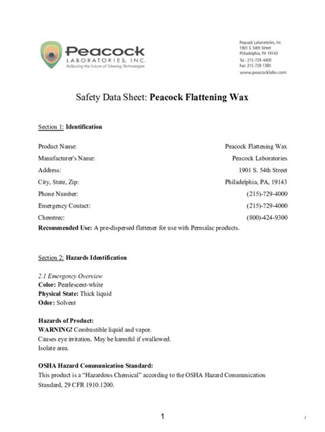 Fillable Online Safety Data Sheet Peacock Flattening Agent Fax Email Print Pdffiller