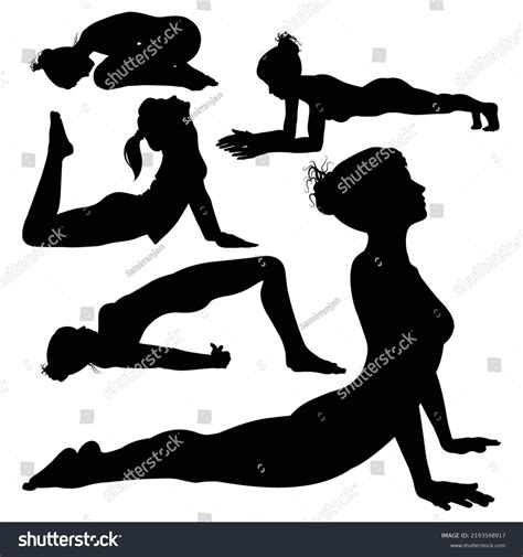 Vector Set Women Yoga Poses Silhouettes Stock Vector Royalty Free