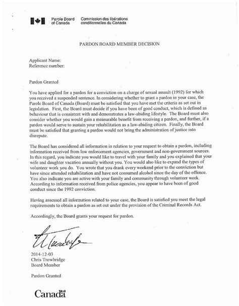 Felony Pardon Letter Sample