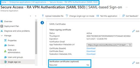 Update Secure Access SAML VPN Authentication Certificate Service