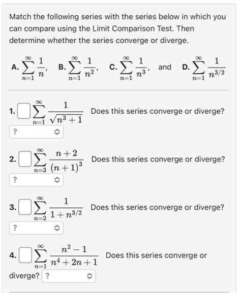 Solved Match The Following Series With The Series Below In Chegg Com