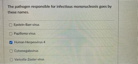 Solved The Pathogen Responsible For Infectious Mononucleosis