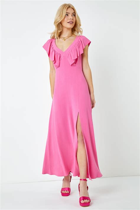 Pink Ruffle Detail Midi Dress Roman Uk